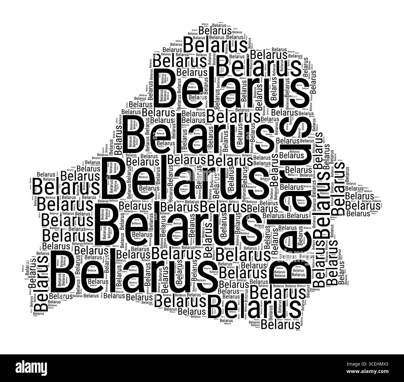 Black and white word cloud in the shape of Belarus. Simple typography ...