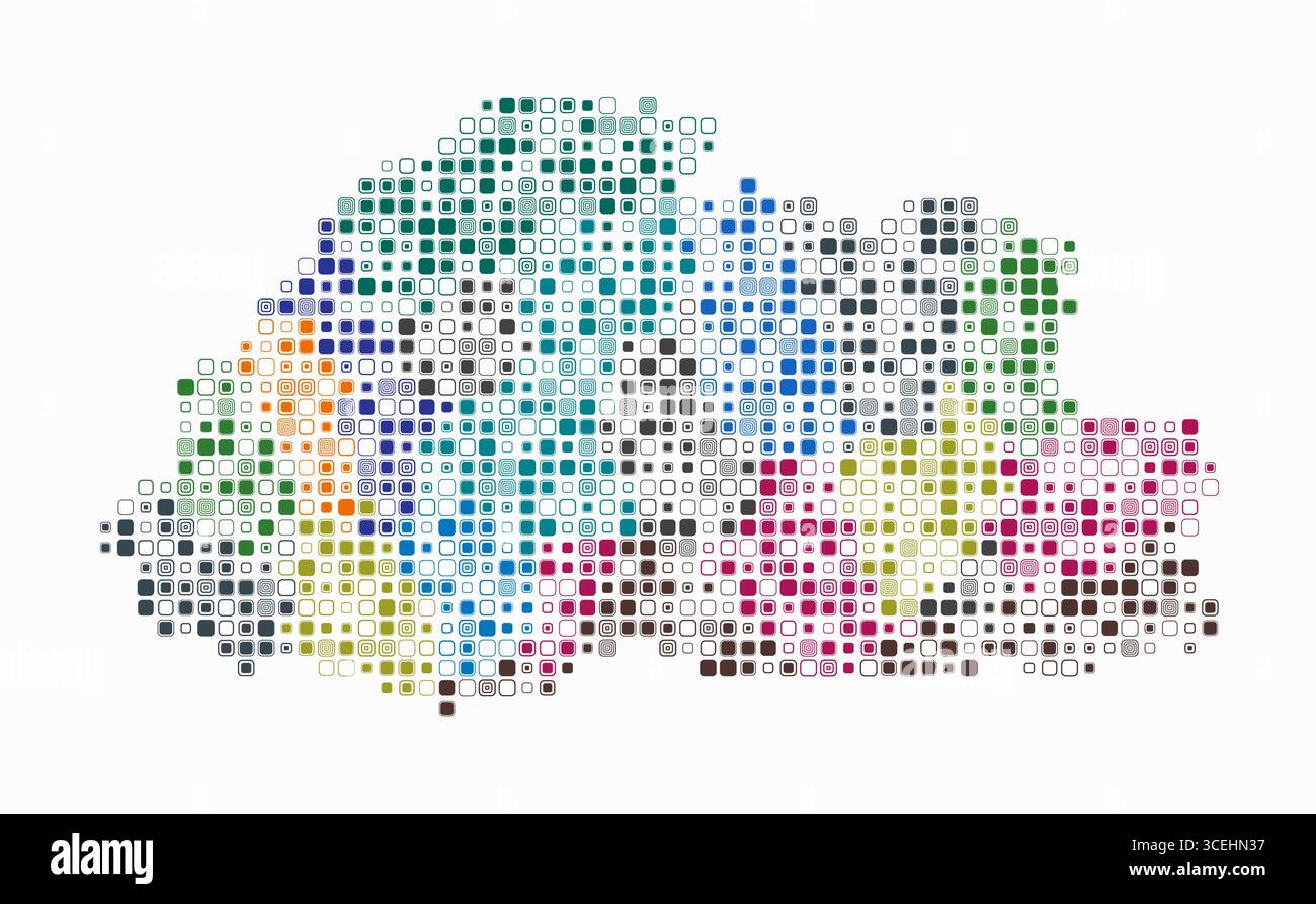 Bhutan, shape of the country built of colored cells. Digital style map ...