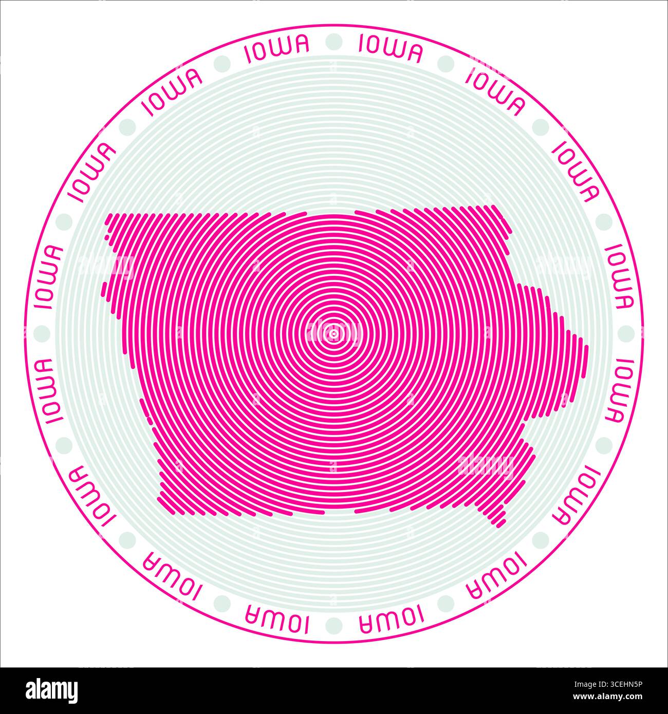 Iowa round logo design. State shape built of rings. Iowa text around ...