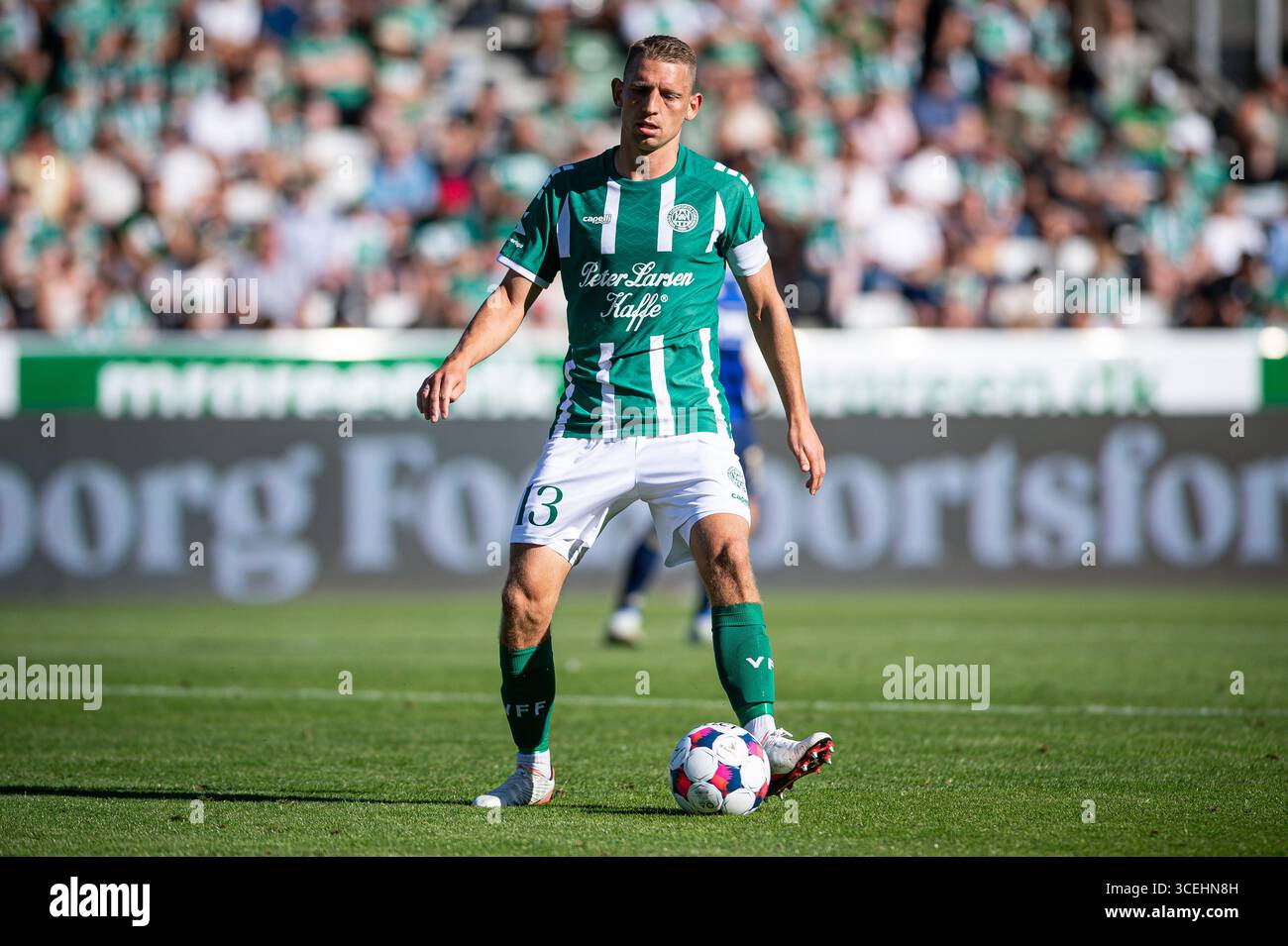 Viborg, Denmark. 17th, August 2025. Jeppe Gronning (13) of Viborg FF ...
