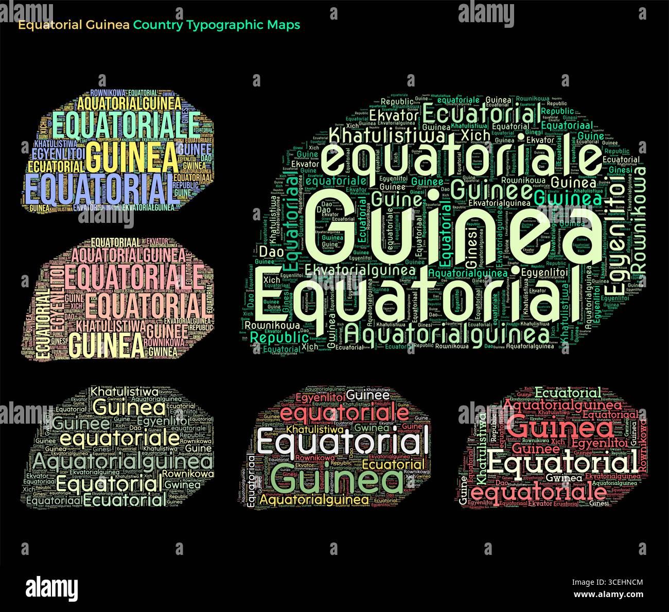 Equatorial Guinea. Set of typography style country illustrations ...