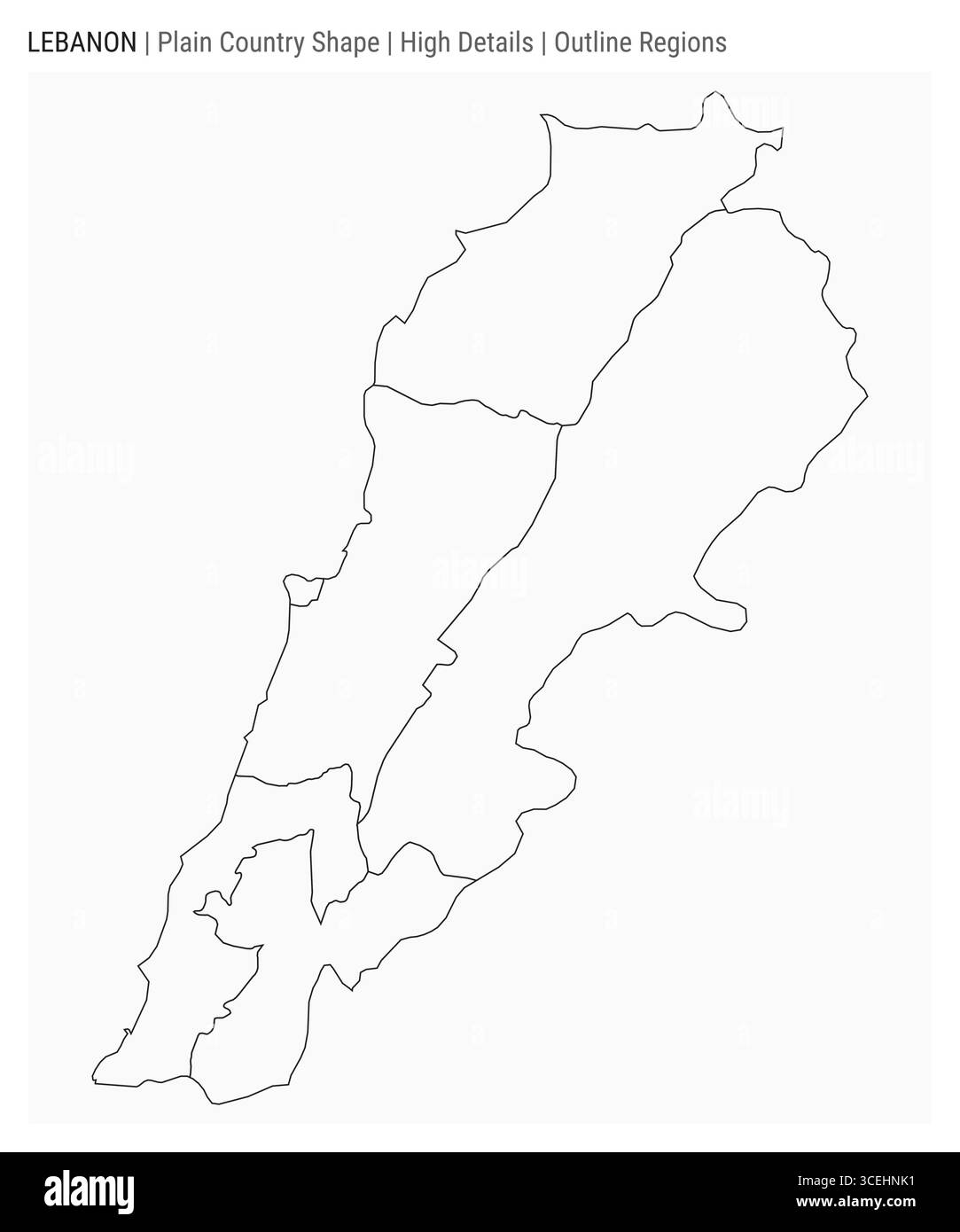 Lebanon plain country map. High details. Outline regions style. Shape ...