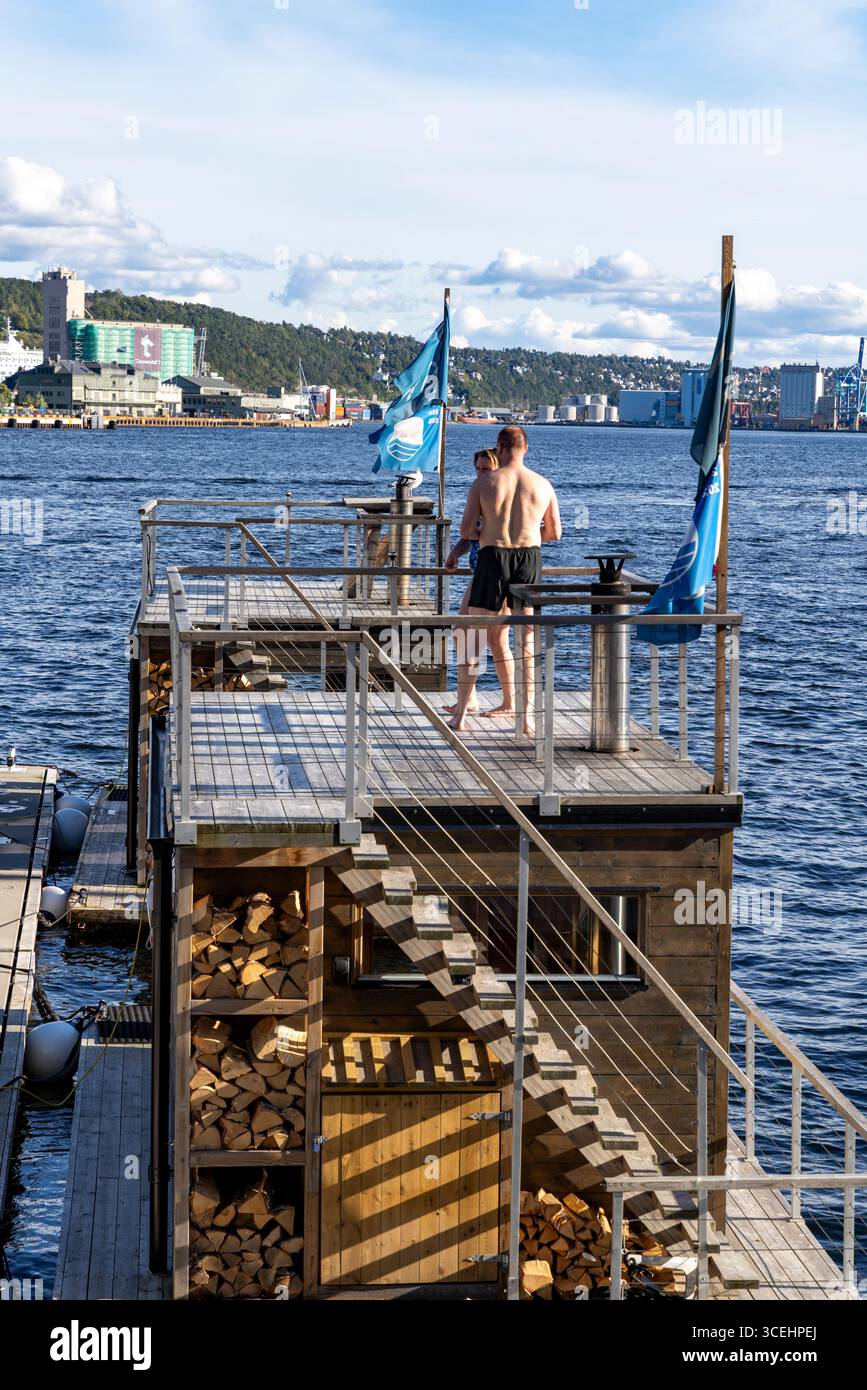 Oslo,Norway,Europe, floating wooden sauna in Oslo fjord on the ...