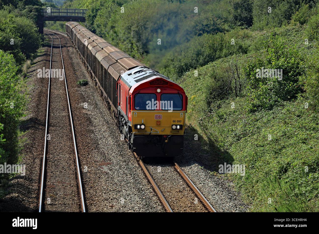 A DB Cargo locomotive approaches Stormy No 1 bridge on the railway line ...