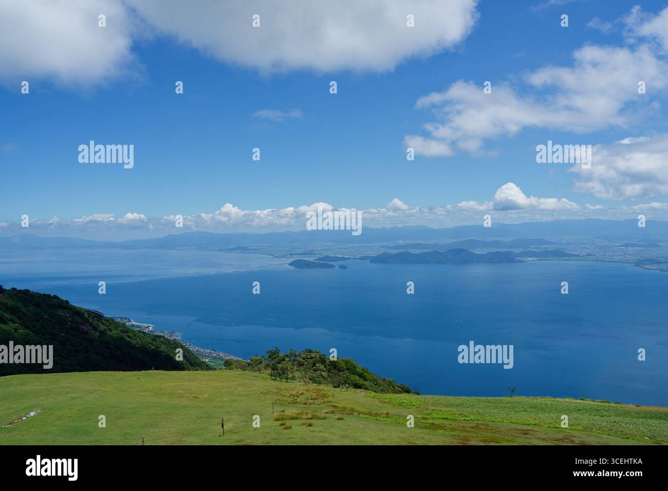 A view of Lake Biwa from the top of Mt. Horai in Shiga Prefecture ...
