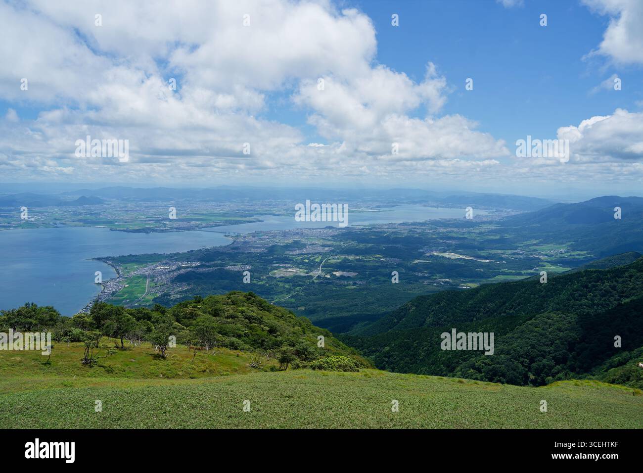 A view of Lake Biwa from the top of Mt. Horai in Shiga Prefecture ...