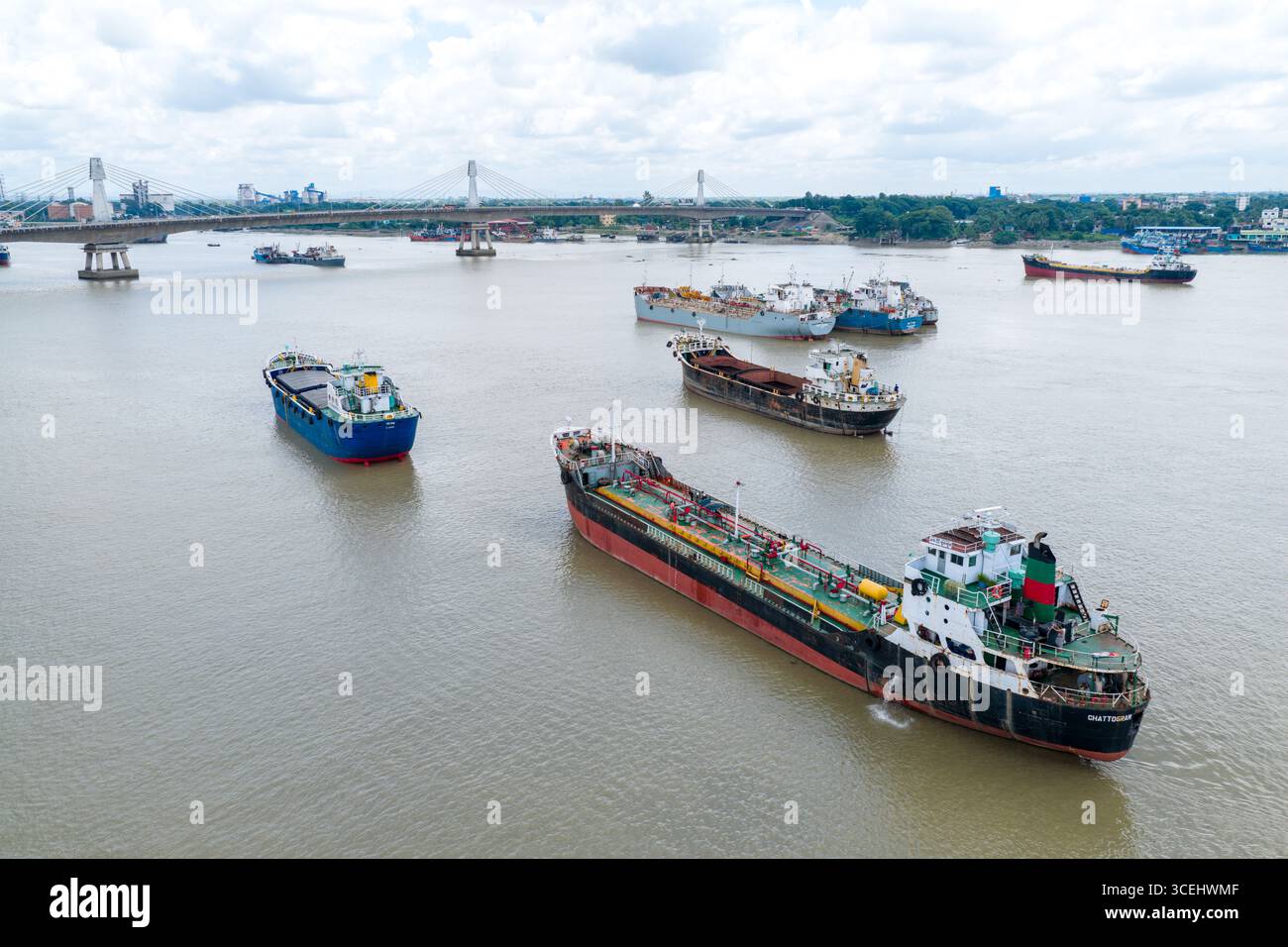 Chattogram, Bangladesh - 15 August 2025: Aerial view of cargo ships ...