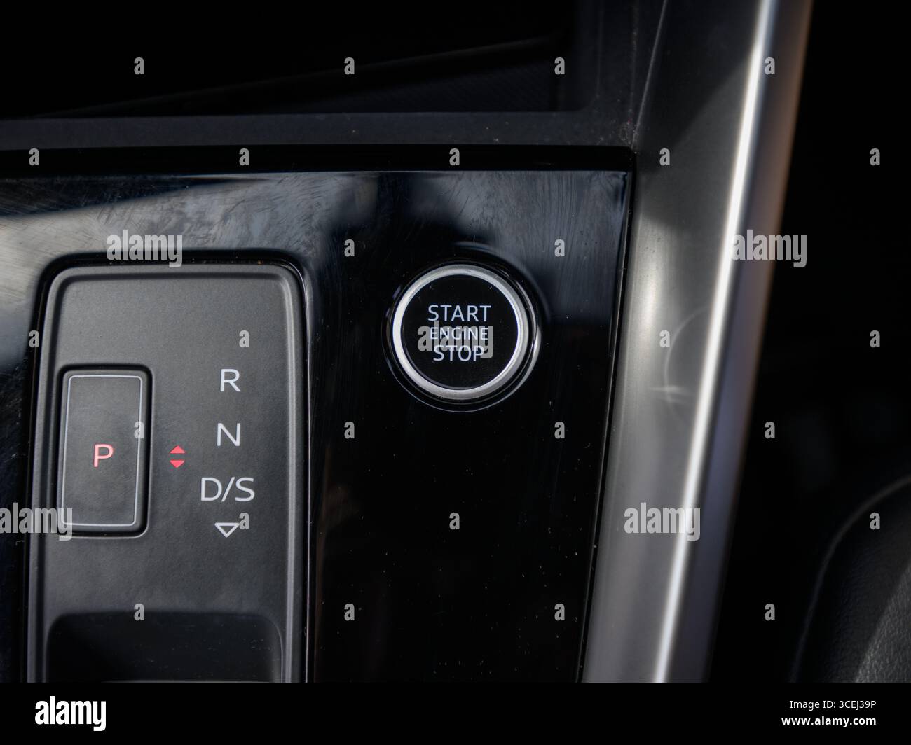Derby, UK - August, 18 2025: engine start stop button inside a car ...