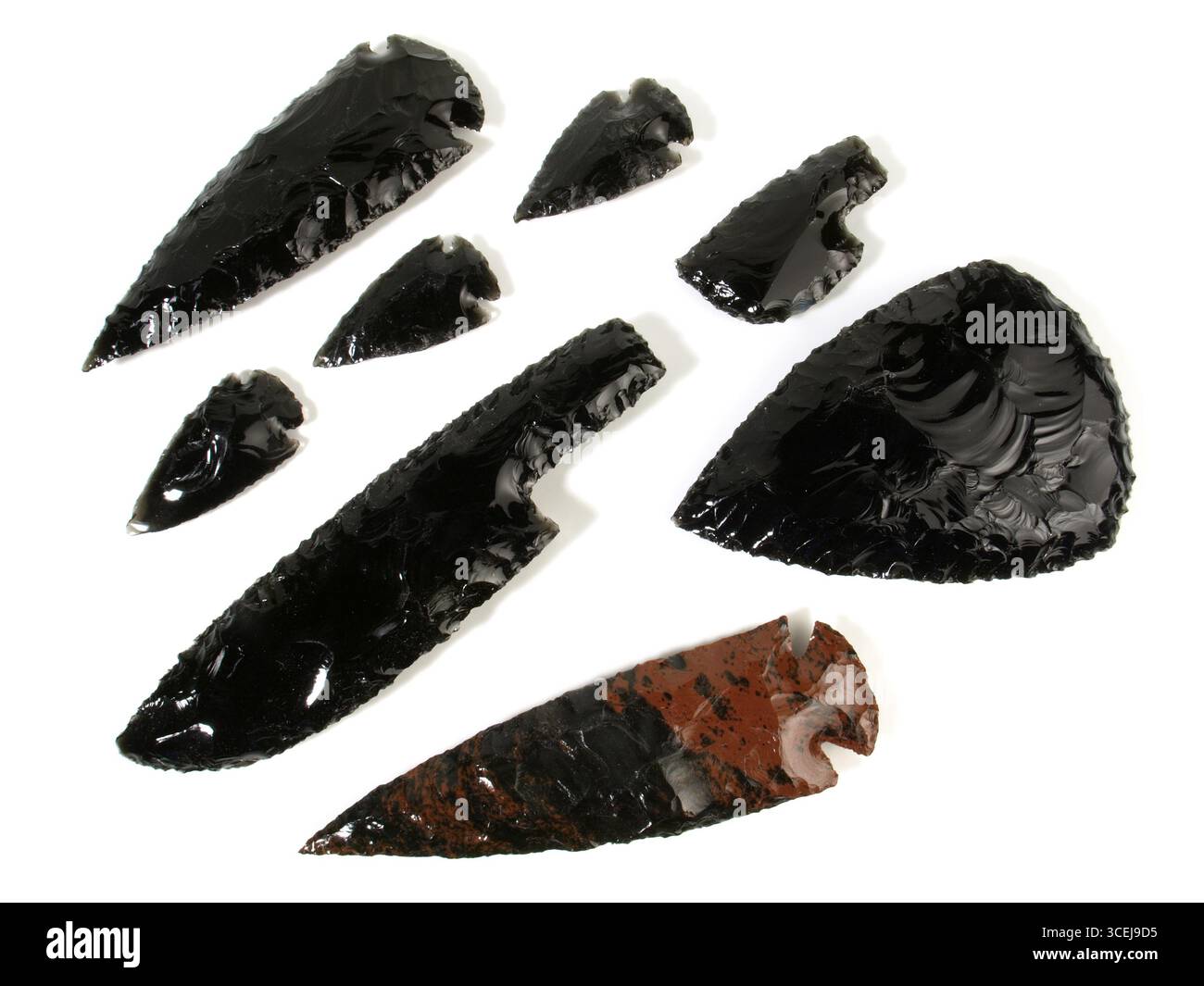 Stone Age Obsidian Blades isolated on white Background Stock Photo - Alamy