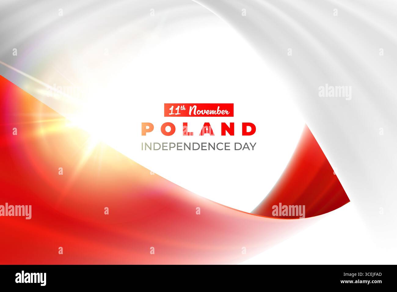 Poland flag theme red white wavy ribbon flow design on white background ...