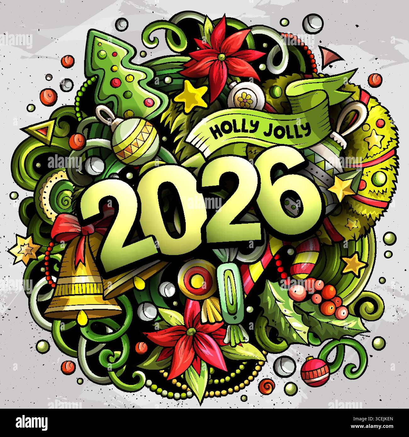 Festive vector illustration with 2026 surrounded by Christmas ...