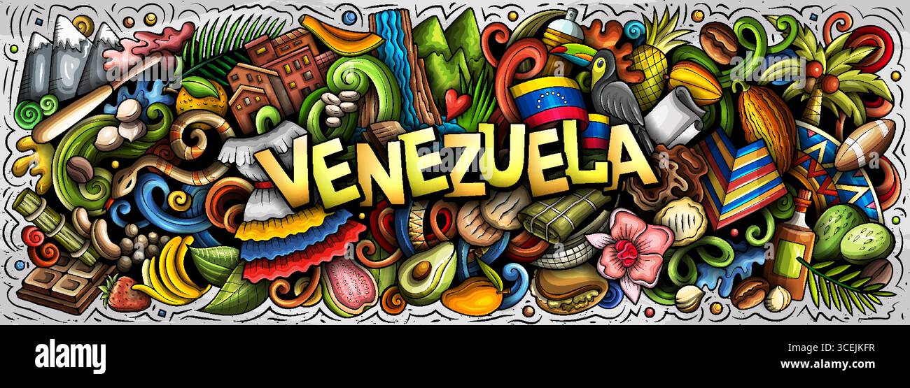 Colorful cartoon doodle vector illustration of Venezuela Stock Vector ...