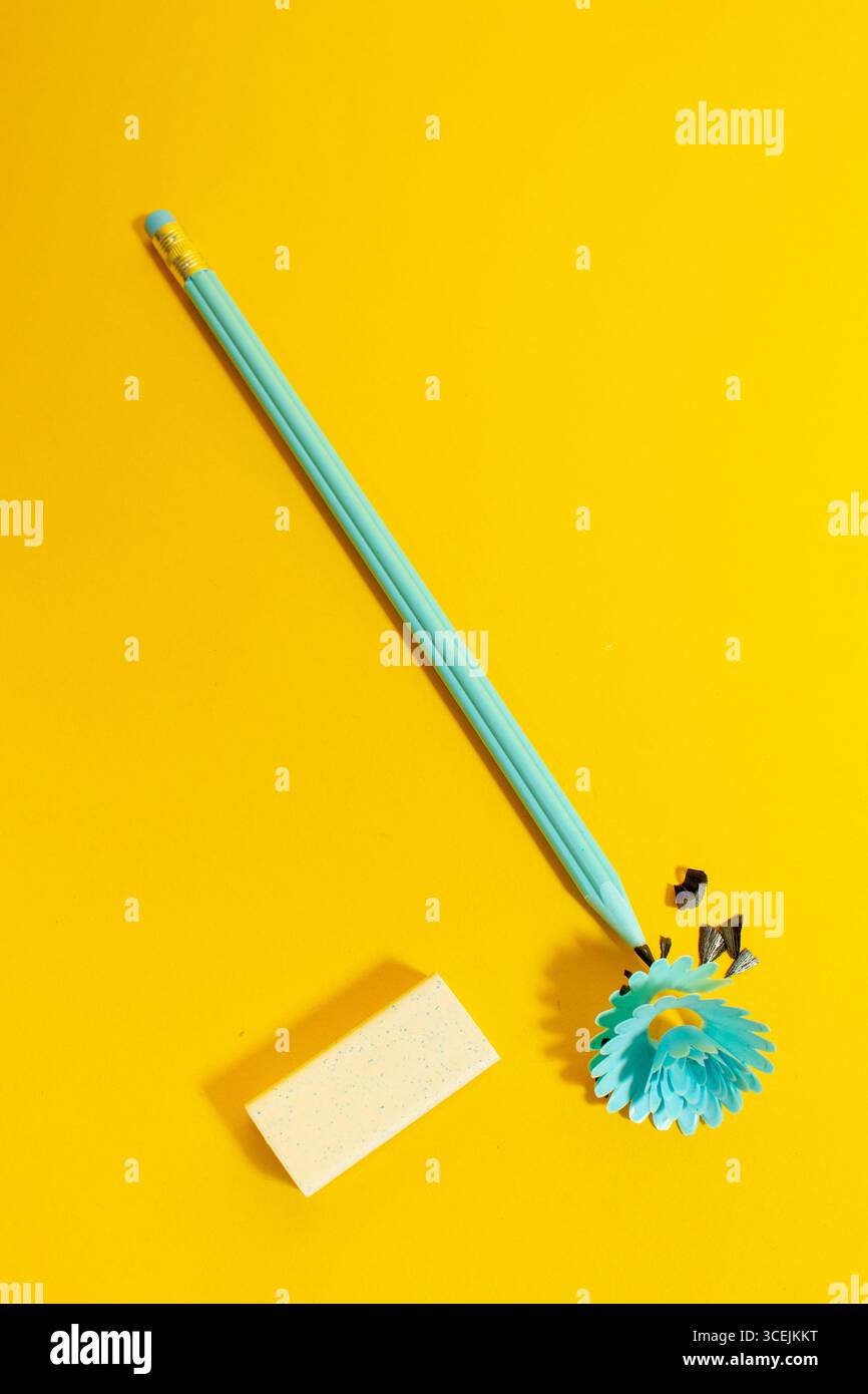 Blue graphite pencils of yellow surface. Back to school Stock Photo - Alamy