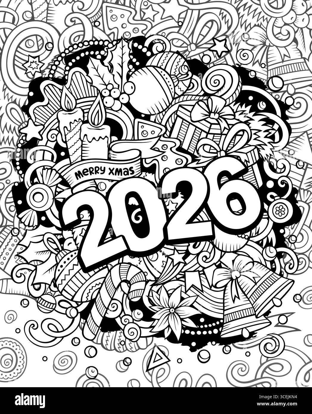Festive vector illustration with 2026 surrounded by Christmas ...