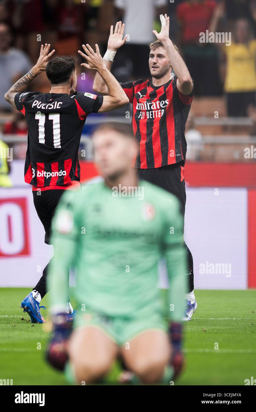 Christian Pulisic of AC Milan celebrates with Santiago Gimenez of AC ...