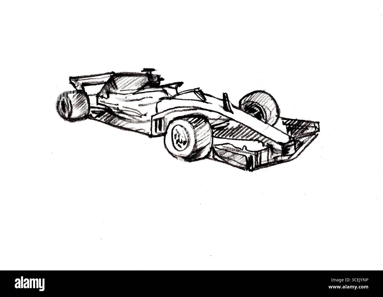 Hand drawn black and white pencil sketch of a Formula 1 racing car ...