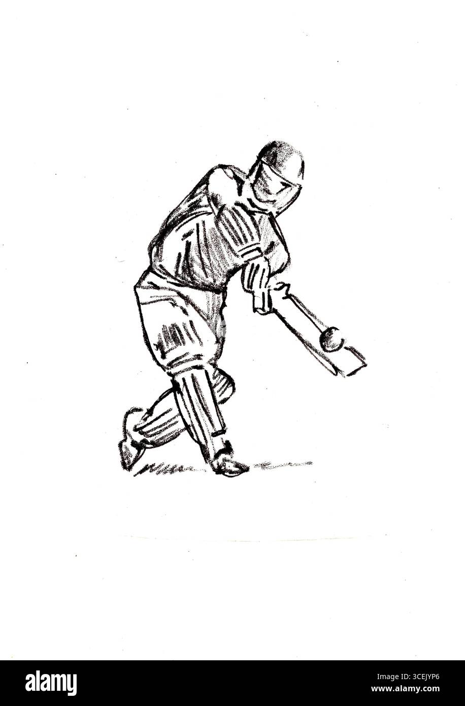 Hand drawn black and white pencil sketch of a cricketer Stock Photo - Alamy