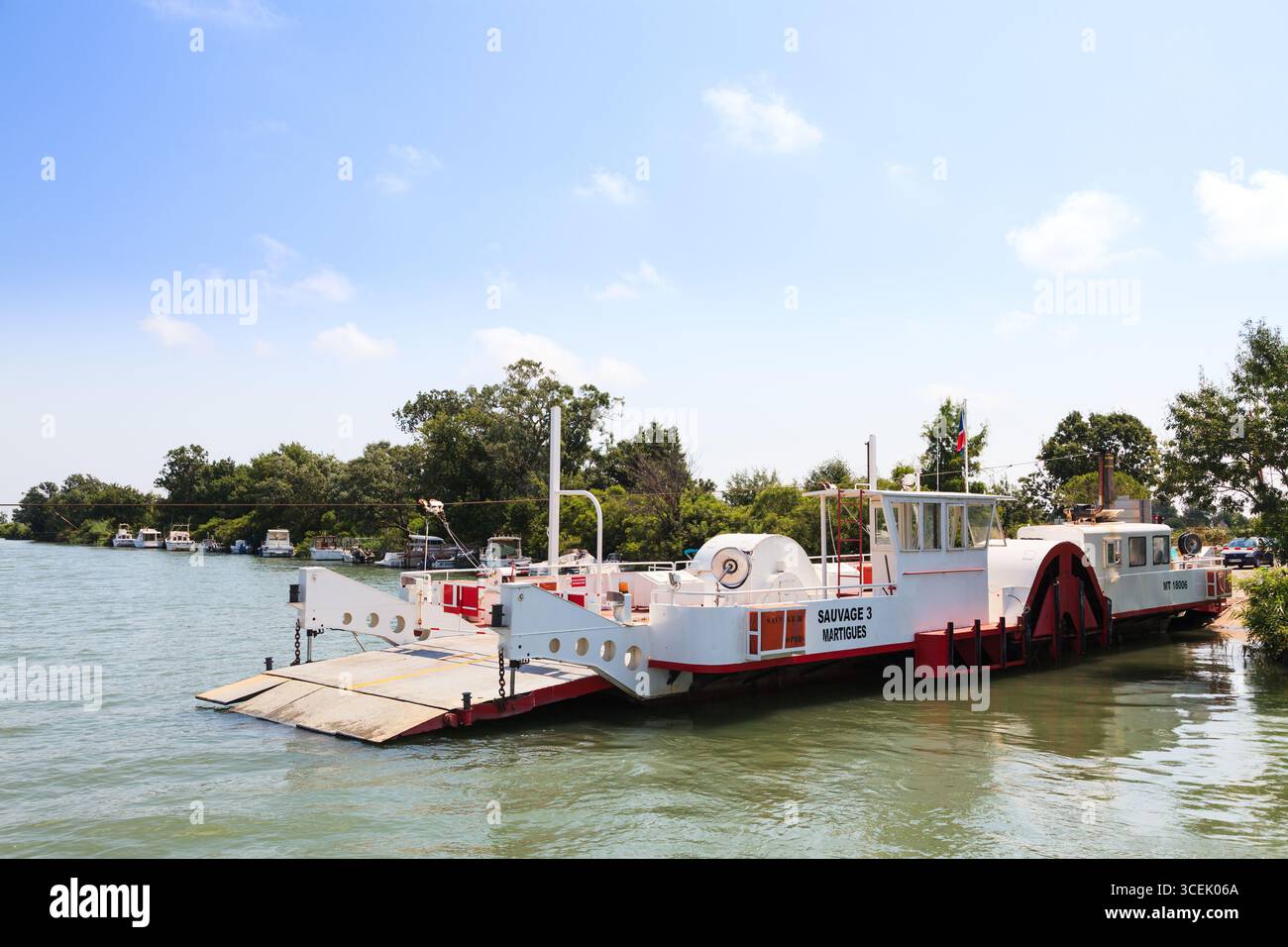 Tourist boat trip up the Little Rhone River in the Camargue to see the ...