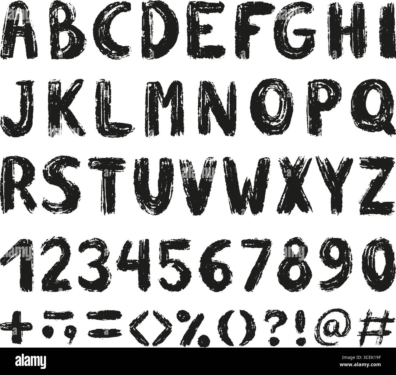 Ink grunge alphabet. Brush drawing roman letters, numbers and ...
