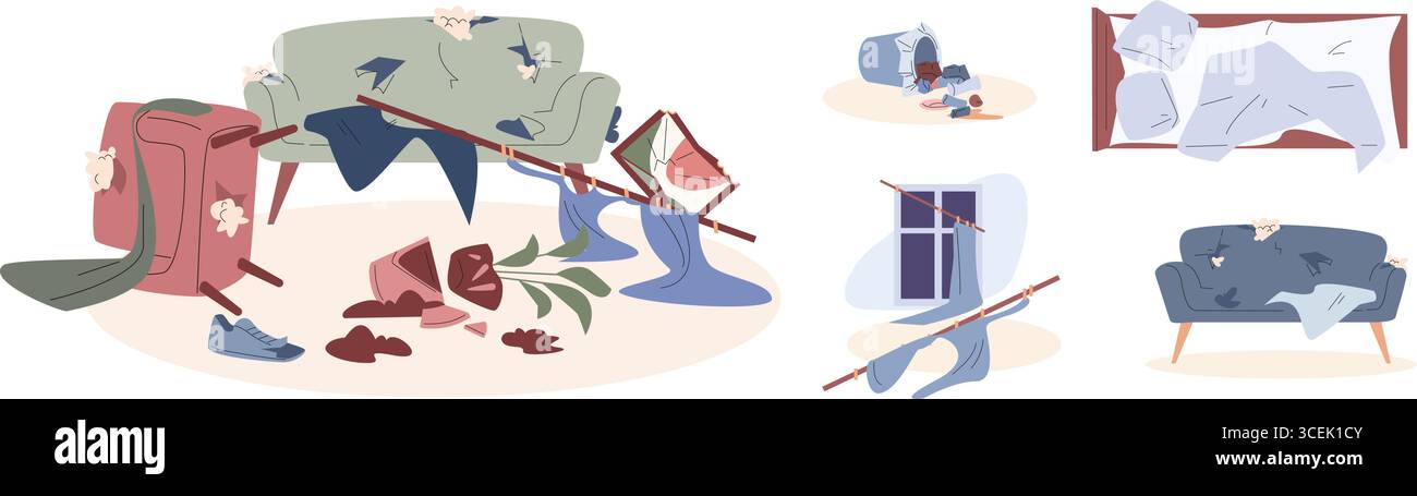 Broken furniture in abandoned Stock Vector Images - Alamy