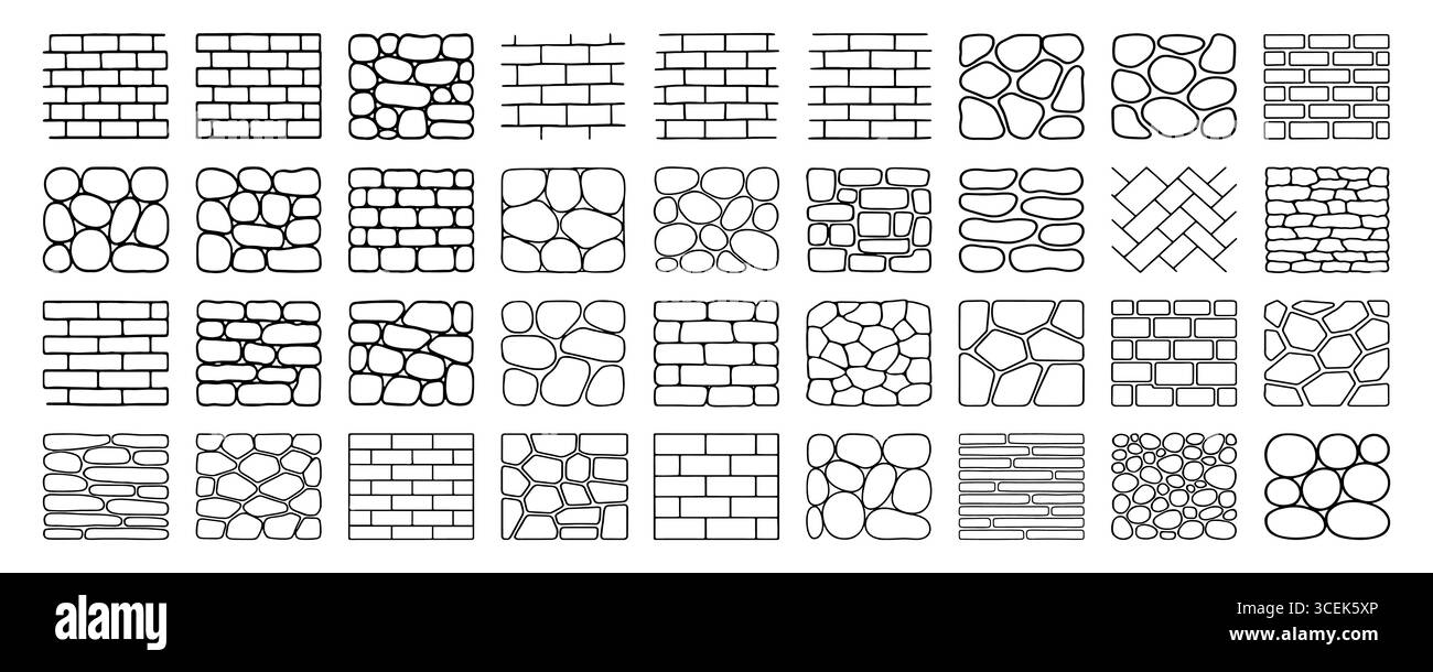 Collection of hand drawn brick and stone wall textures in various ...
