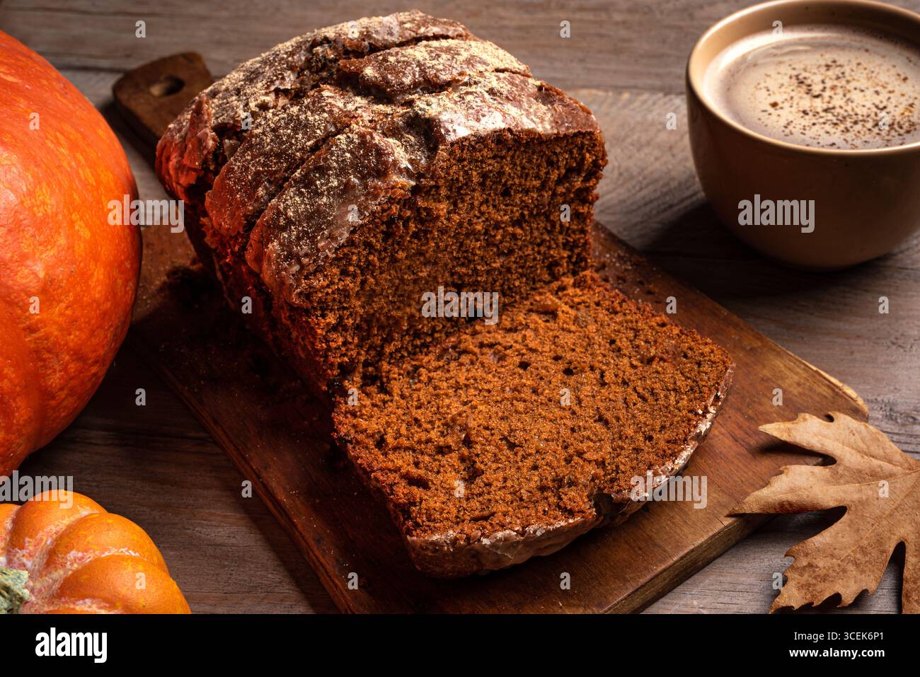 Homemade Pumpkin Bread, traditional autumn recipe. Sliced sweet pumpkin ...