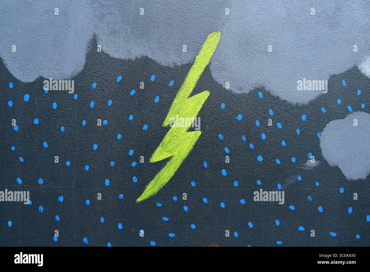 Weather and thunderstorm-themed mural on a building in the town of ...