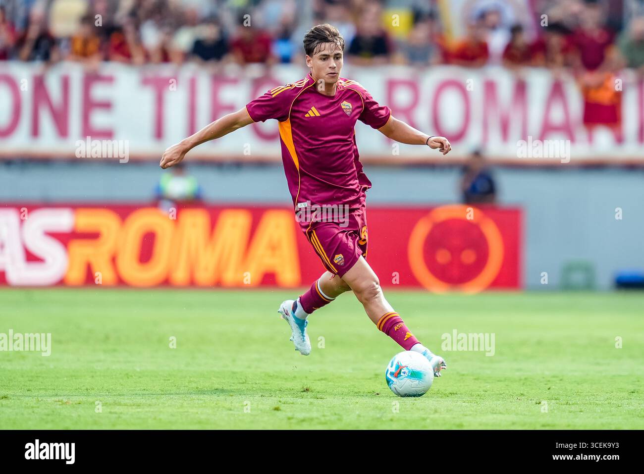 Niccolo' Pisilli of AS Roma in action during the Pre-Season friendly ...