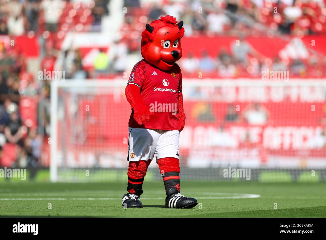 Fred the Red mascot on pitch during the Manchester United FC v Arsenal ...