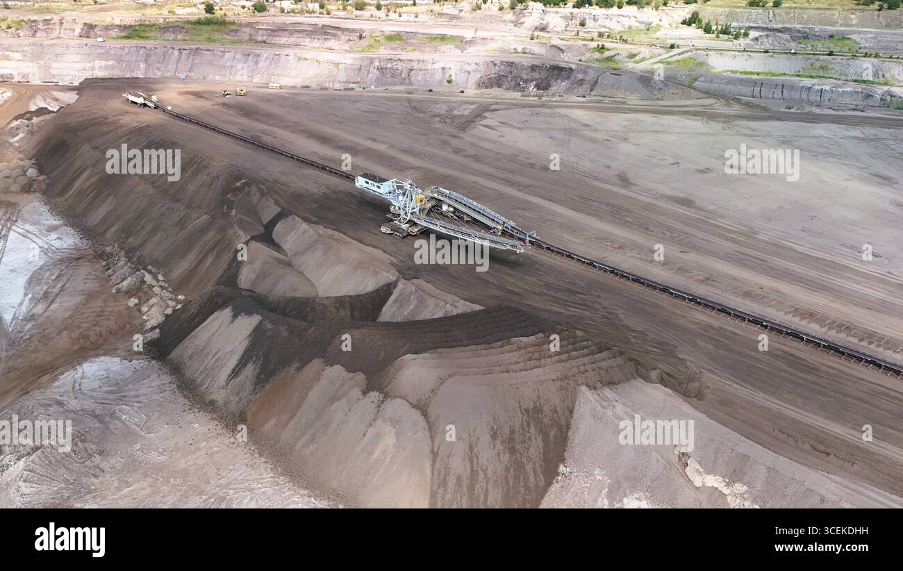 Aerial View of Open-Pit Mining Operation with Conveyor System ...