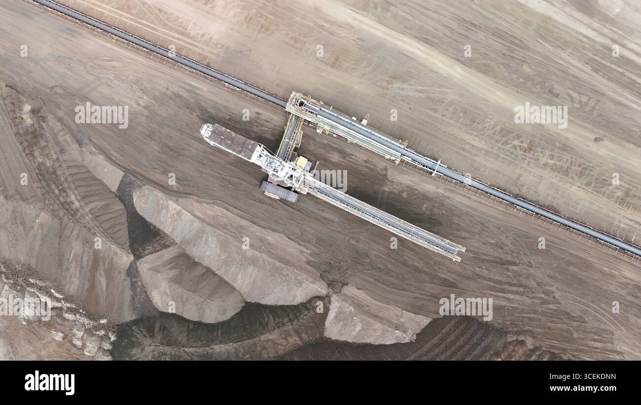Aerial View of Open-Pit Mining Operation with Conveyor System ...
