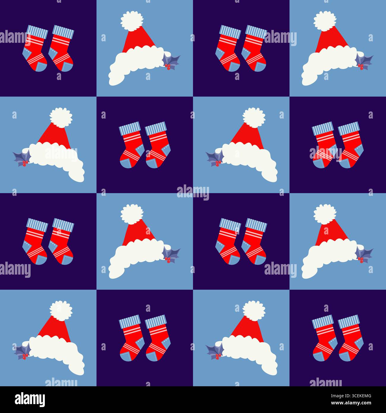 Checkered Christmas pattern 2026 with Santa hats and festive socks ...