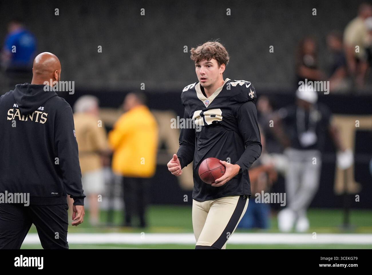 New Orleans Saints punter James Burnip (46) warms up before an NFL ...