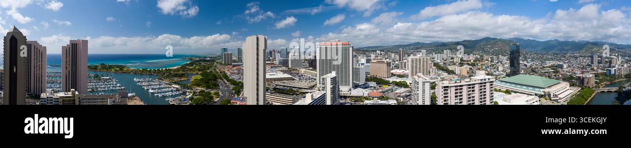 Panorama of Honolulu, Ala Wai Yacht Club, Ala Moana Beach Park, Ala ...