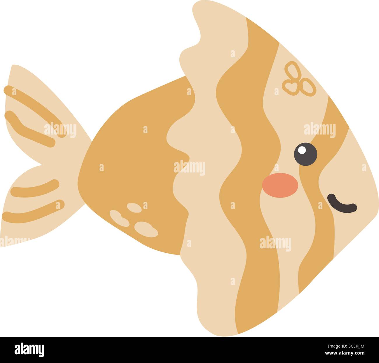 Cute cartoon butterflyfish fish with wavy stripes and smiling face ...