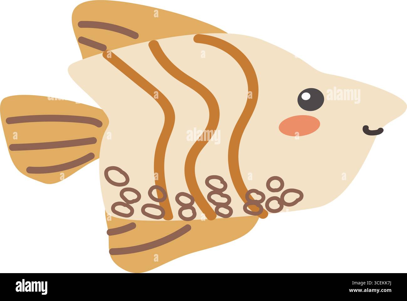 Cute cartoon angelfish with stripes and blush on beige background Stock ...