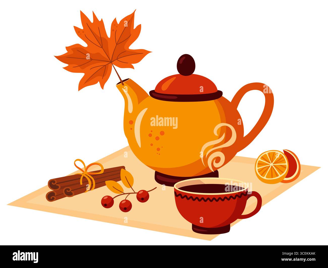 Rustic teapot autumn herbal Stock Vector Images - Alamy