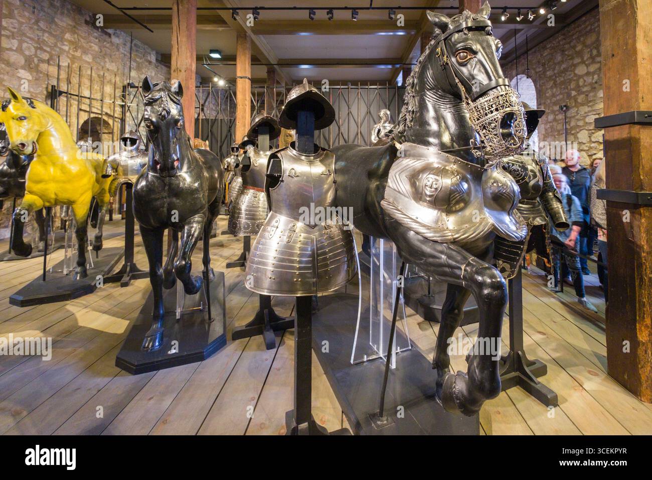 Display of medieval armor from the Royal Armoury inside The White Tower ...