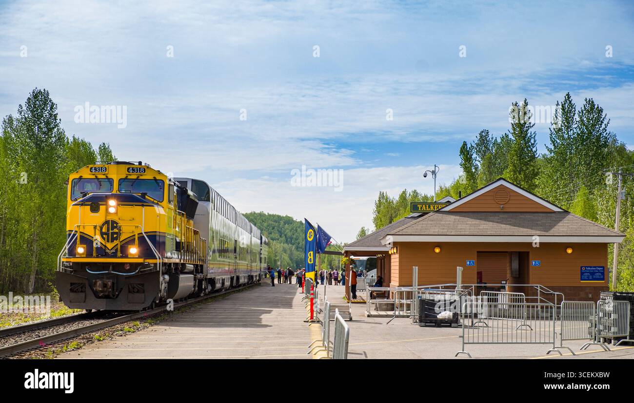 Alaska Railroad premier tourist train “The Denali Star” at Talkeetna, Matanuska-Susitna Borough ...