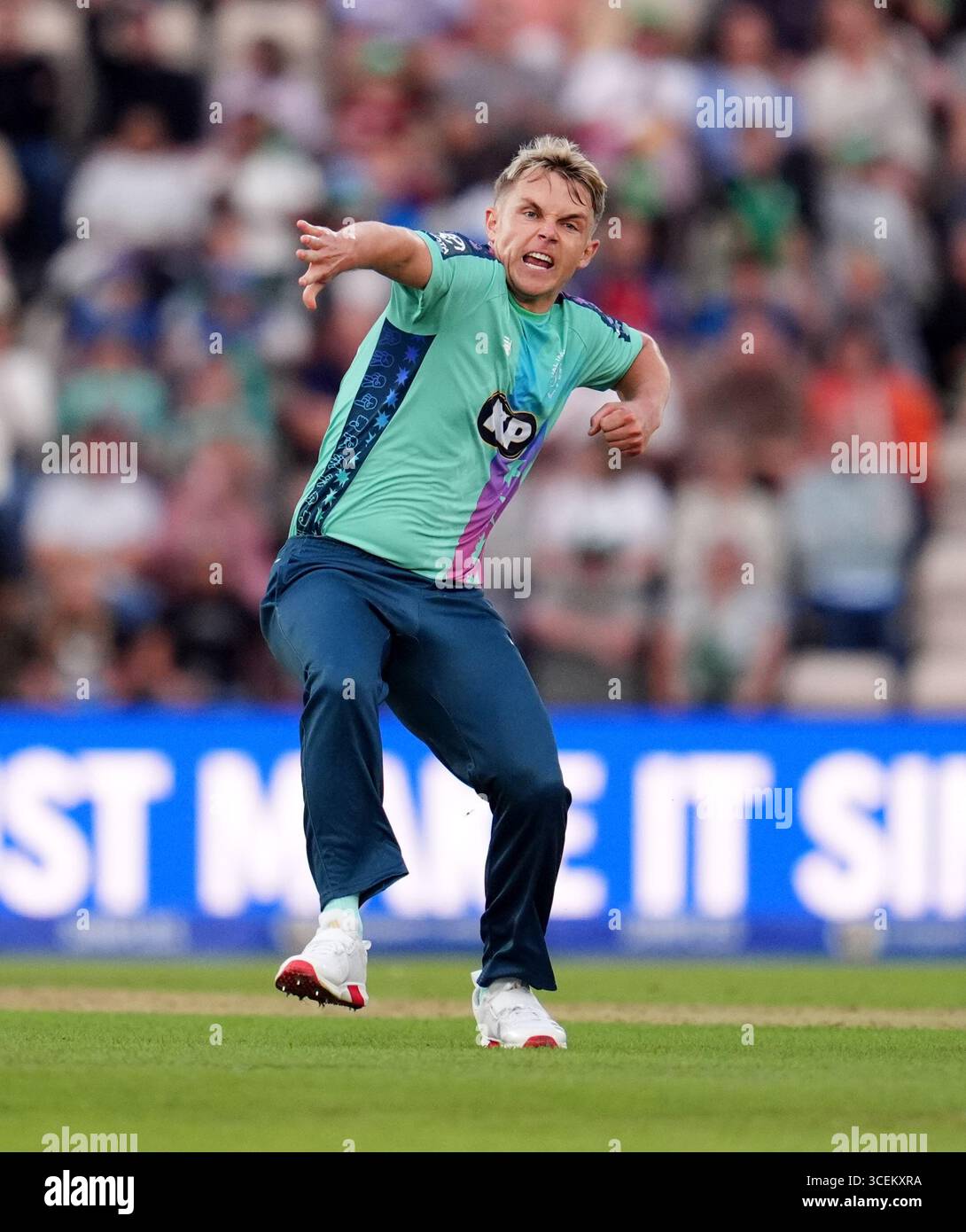 Oval Invincibles' Sam Curran celebrates taking the wicket of Southern ...