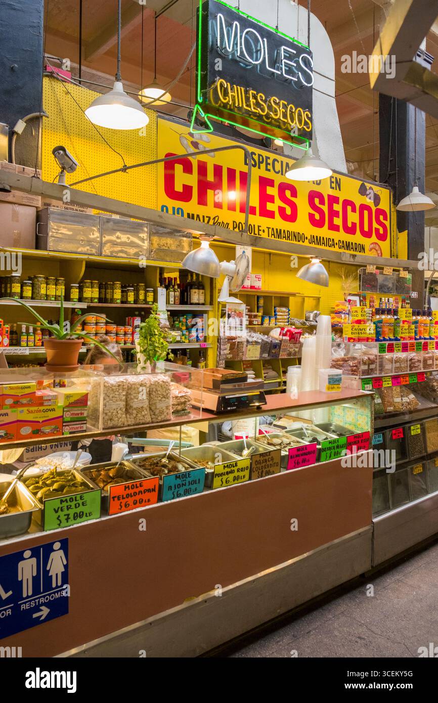Market stall inside the Grand Central Market, Los Angeles, California ...
