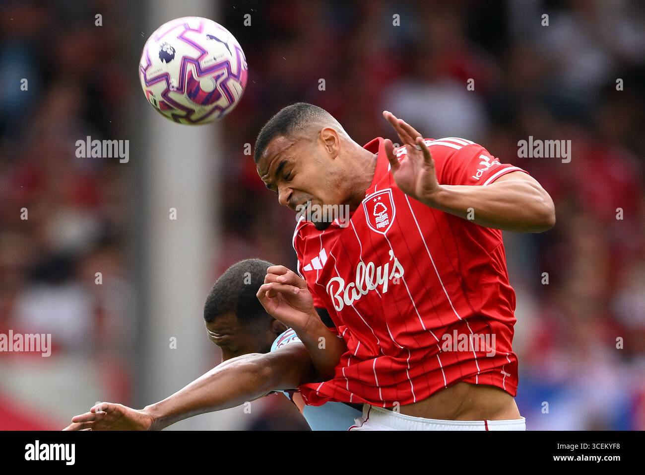 Murillo of Nottingham Forest heads the ball during the Premier League ...