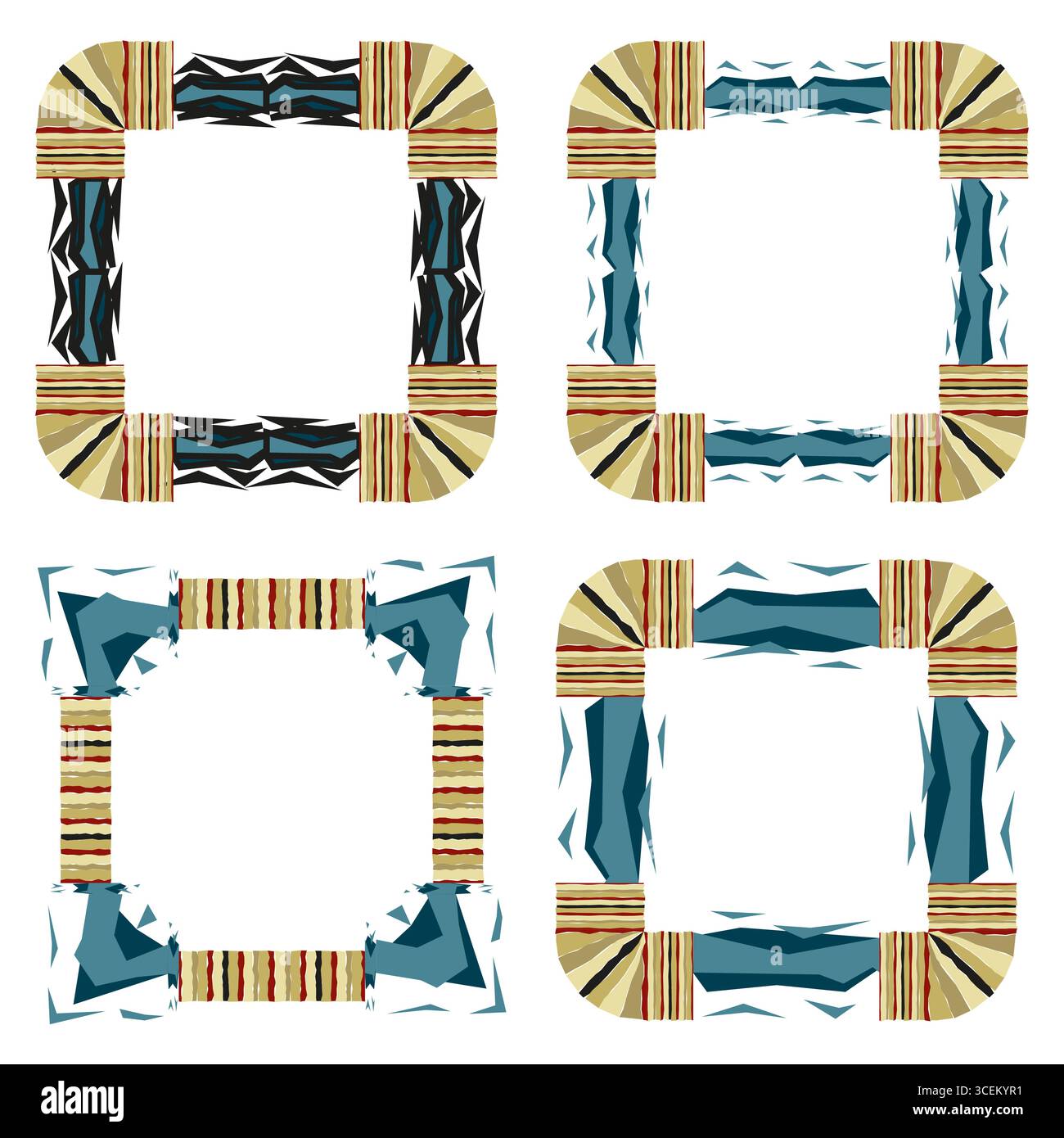 Abstract tribal frames. Bright bold colors. Geometric and striped. EPS ...