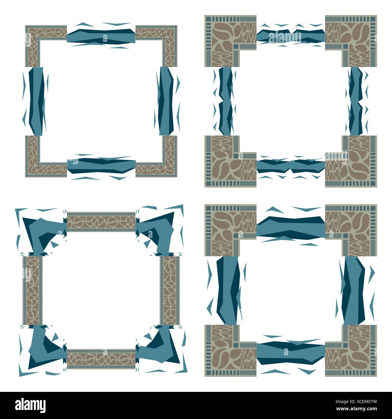 Woven pattern borders. Tribal textile theme. Abstract square frames ...