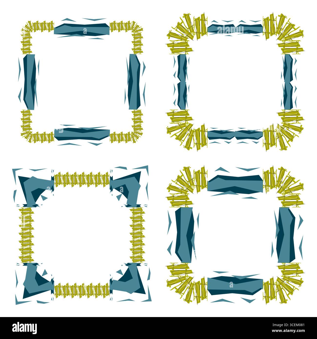 Barbed design corners. Tribal inspired shapes. Bold colorful frames ...