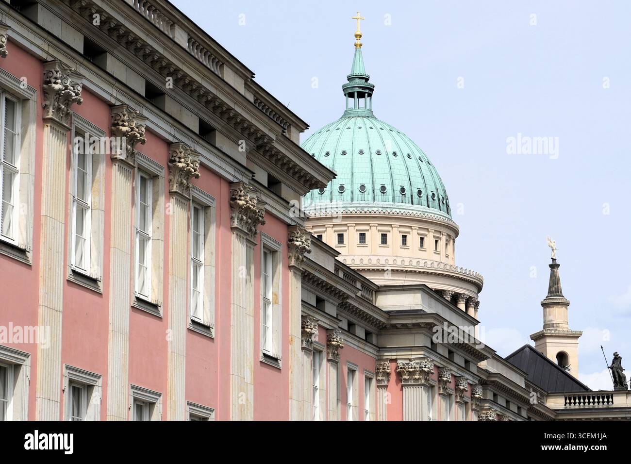 Potsdam cityscape with two landmark buildings: Prussian baroque facade ...