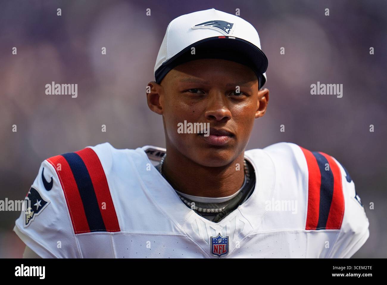 New England Patriots quarterback Joshua Dobbs (11) leaves the field ...