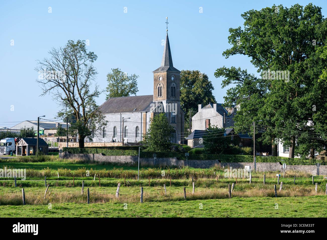 Rural landscape and green farmland in the village of Libramont ...