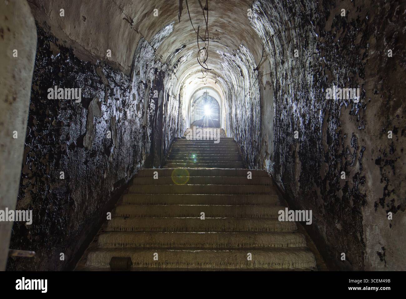 Old vaulted corridor of Soviet bunker, echo of Cold War Stock Photo - Alamy