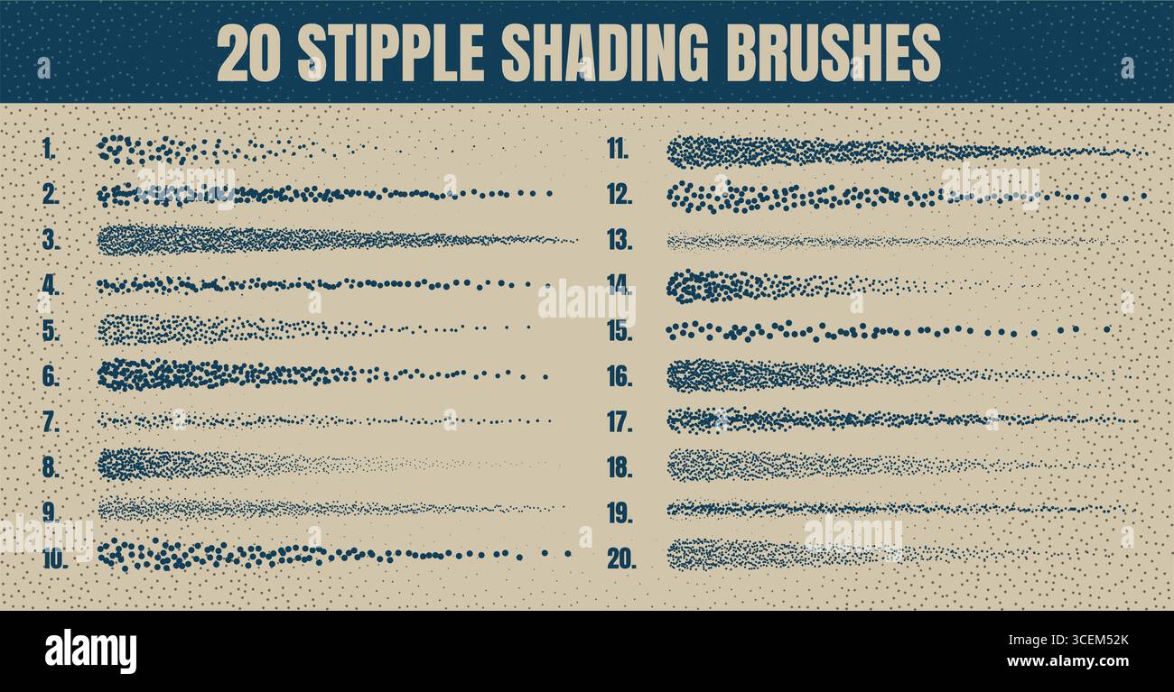 Ink scatter brush, stipple drawing and texturing. Fading gradient ...